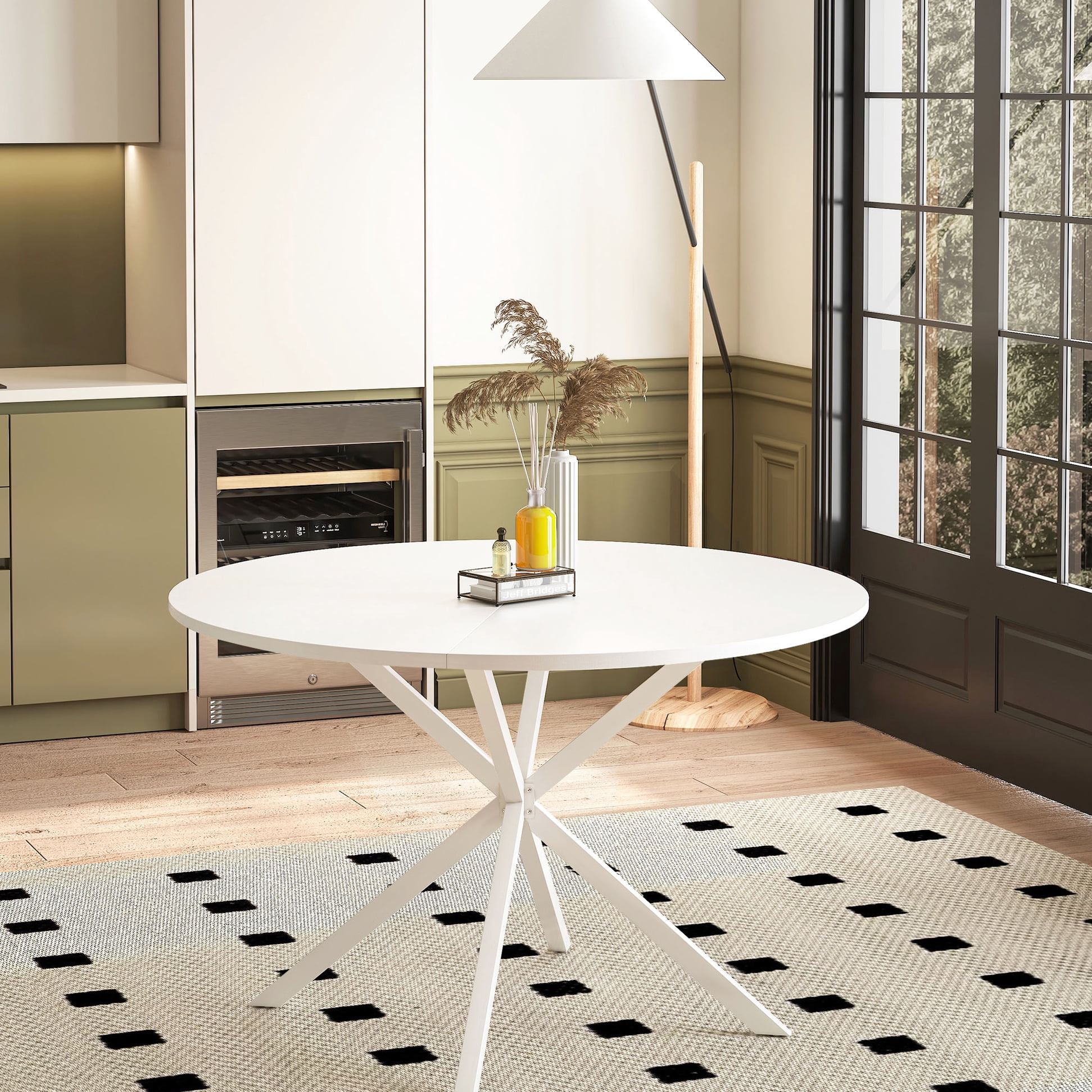 47.98'' Round Dining Table With White Smooth Top And Metal Legs ...