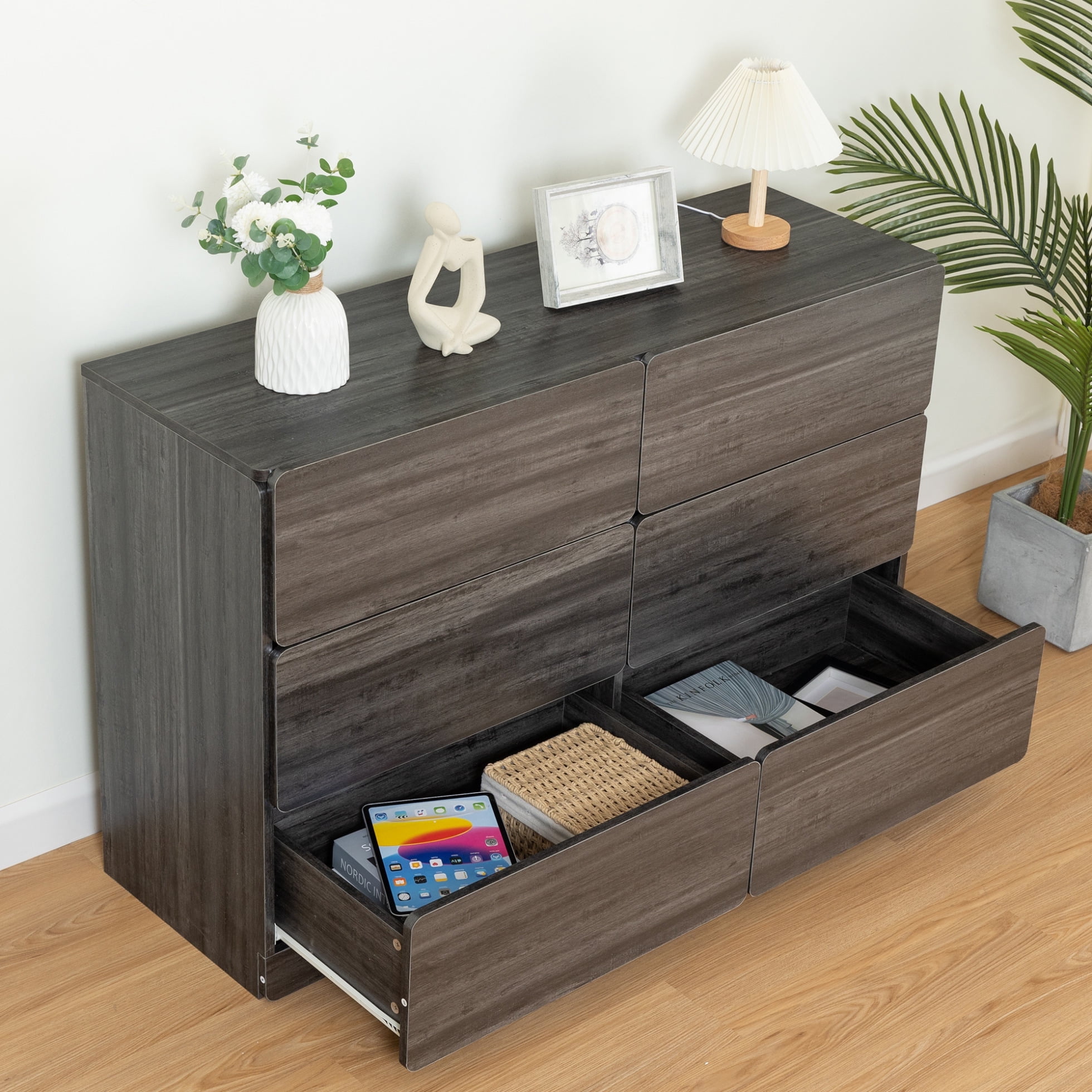 47" Accent Storage Cabinet, Modern Multi-Function Wooden Drawer Dresser ...