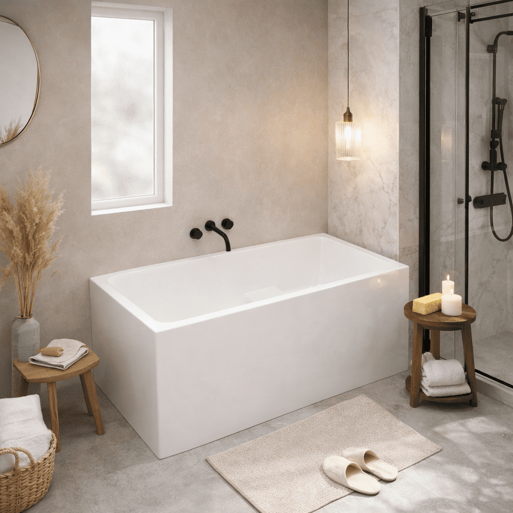 47" Acrylic Freestanding Bathtub with seat: Spacious rectangle Shape ...