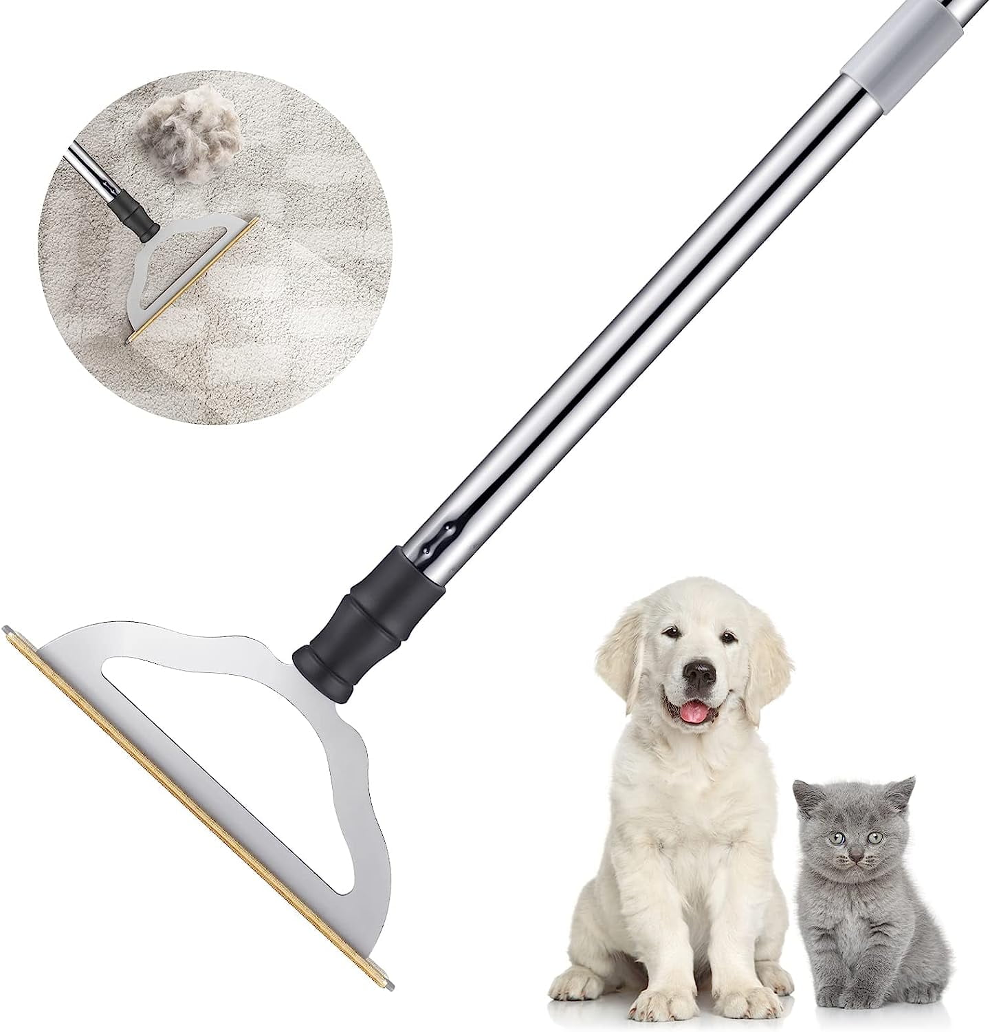 47“ Adjustable Long Handle Carpet Rake Pet Hair Remover, Reusable Large ...