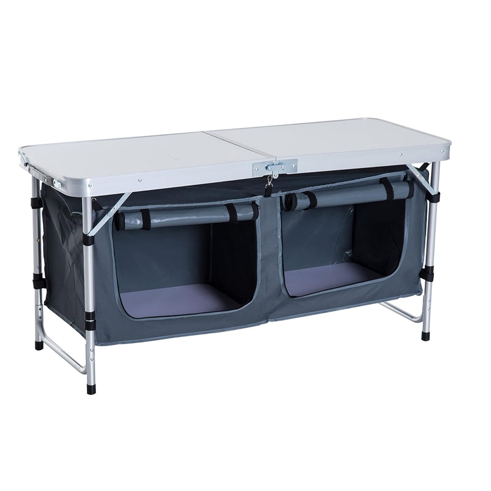 47" Aluminum Folding Camping Table, Adjustable Height Outdoor Picnic ...