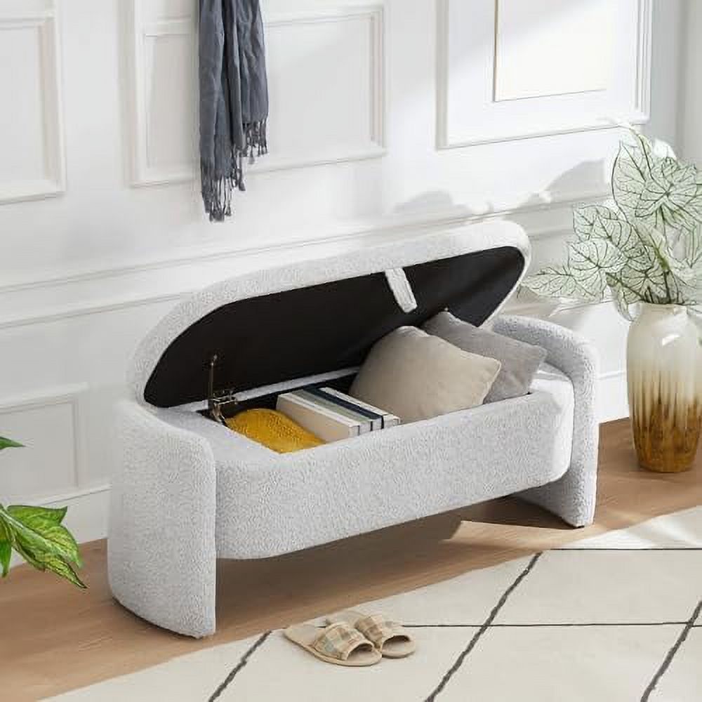 47" Boucle Storage Ottoman Bench, Upholstered Ottoman with Hidden ...