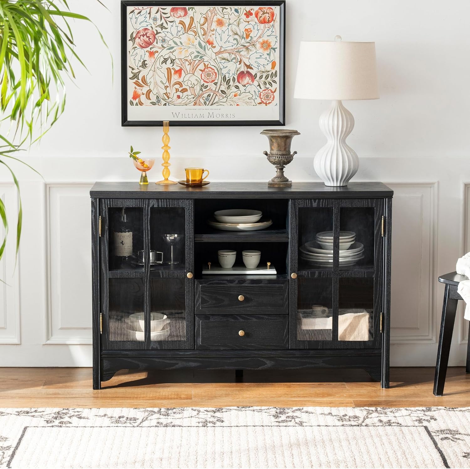 47" Buffet Cabinet with Storage, Modern Farmhouse Sideboard with 2 Doors & 2 Drawers, Solid Wood ...