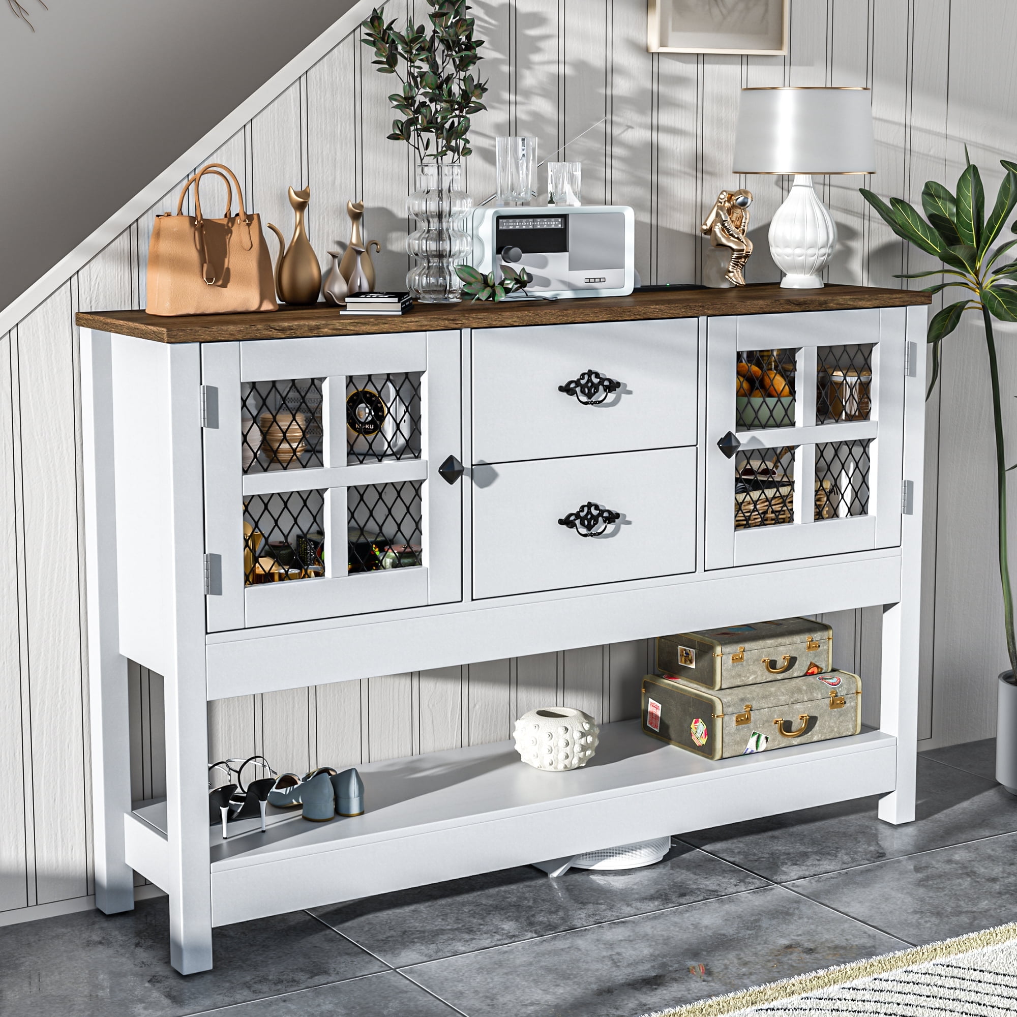 47" Buffet Sideboard Cabinet with 2 Drawers and Charging Station ...