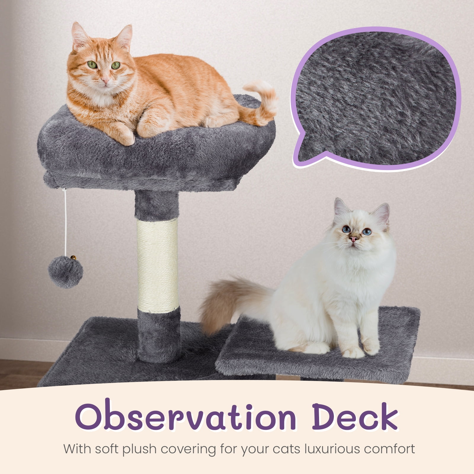 47" Cat Tree Tower for Indoor Cats - Multi-Level Cat Condo with Plush ...