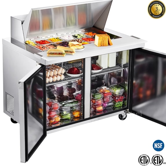 48 in. Two-Door Stainless Steel Refrigerated Sandwich Prep Table, 12 Cu ...