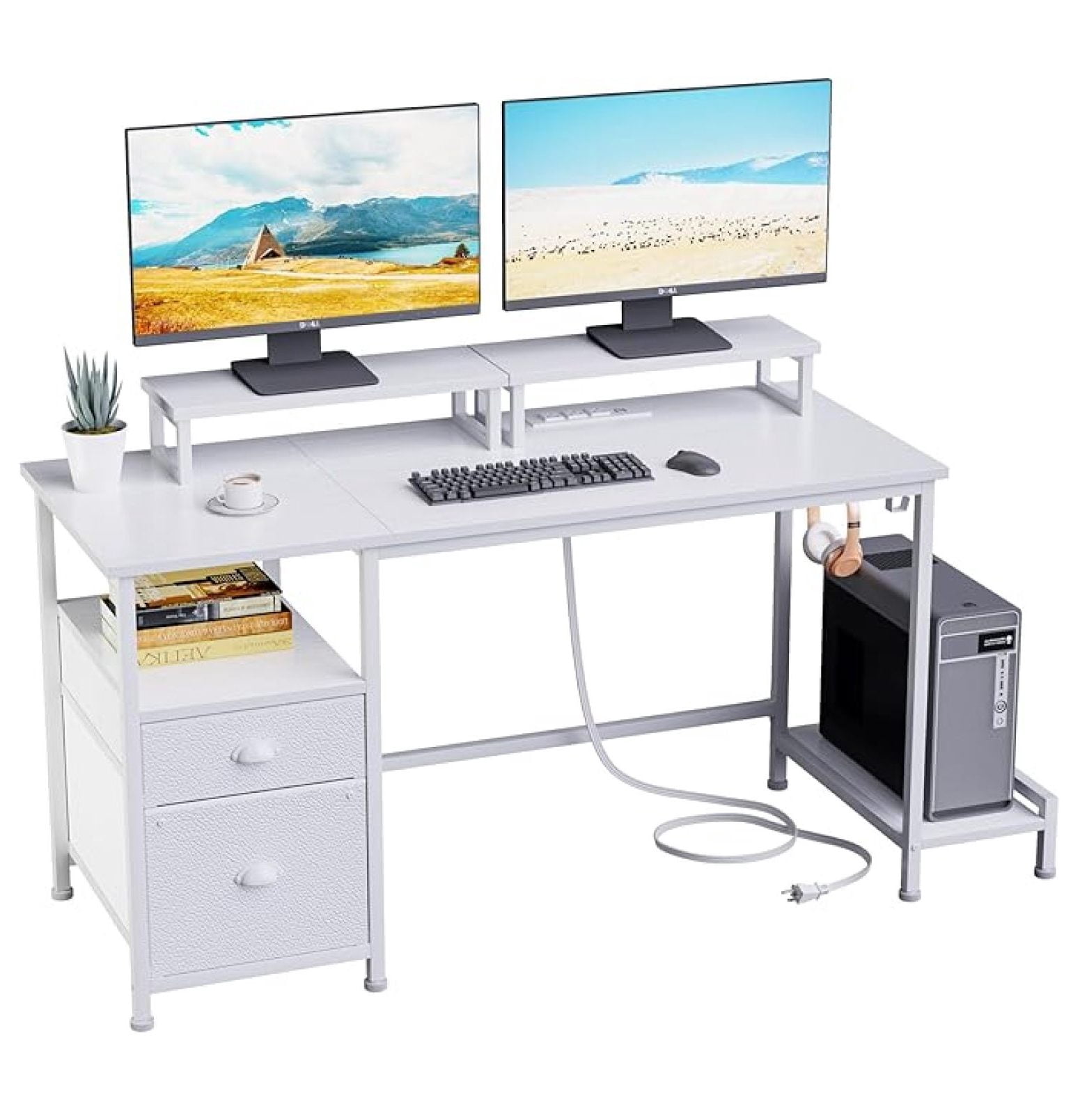 47" Computer Desk with File Cabinet and Power Outlets, Home Office Desk ...