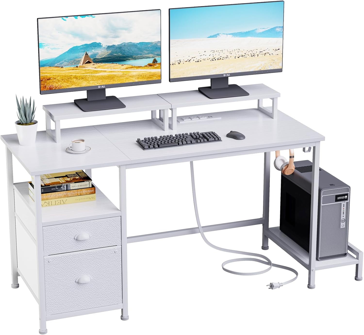47" Computer Desk with File Cabinet and Power Outlets, Home Office Desk ...