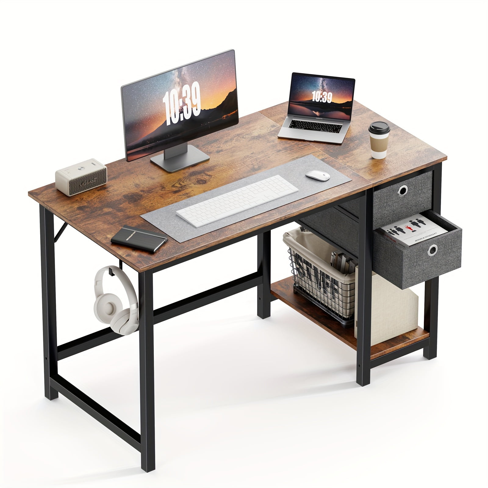 47" Computer Desk With Drawers, Home Office Writing PC Study Table ...