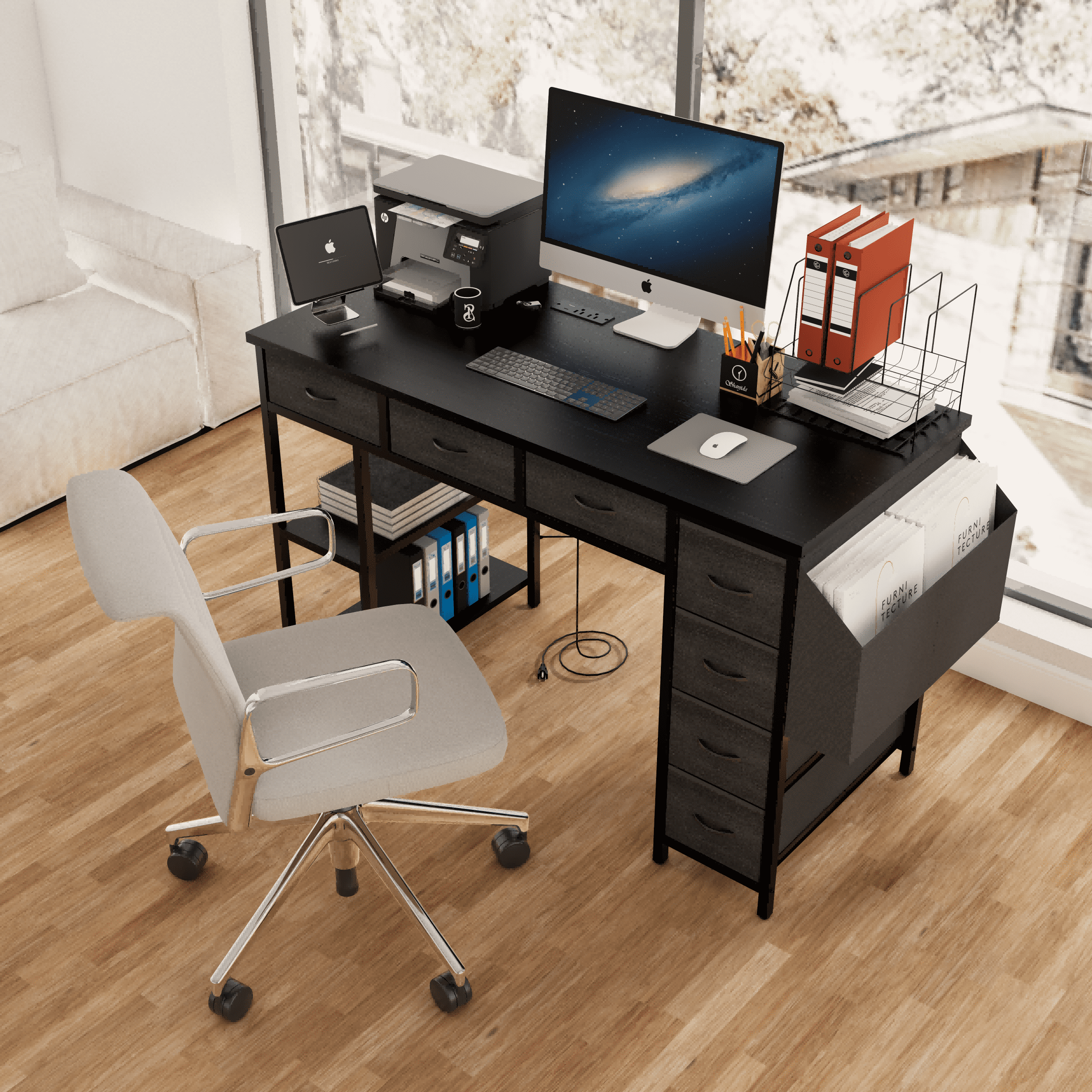47" Computer Desk with 7 Drawers, Extra Large Side Pocket, and Power ...