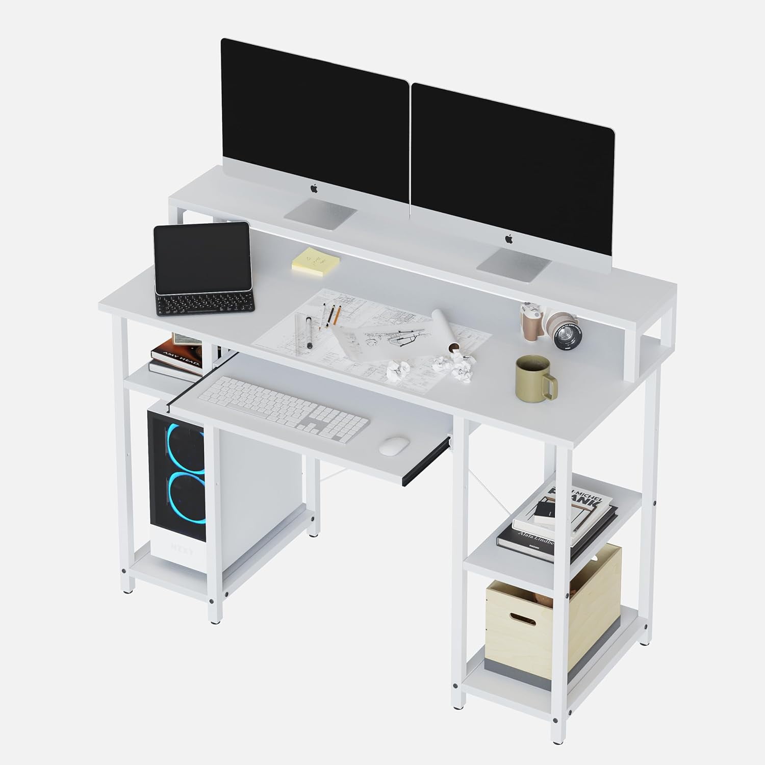 47" Computer Desk with Keyboard Tray, Monitor Stand, and Storage ...
