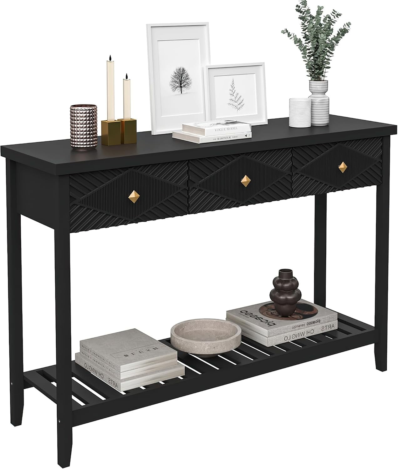 47" Console Table with 3 Drawers, Fluted Wood Entryway Table with ...