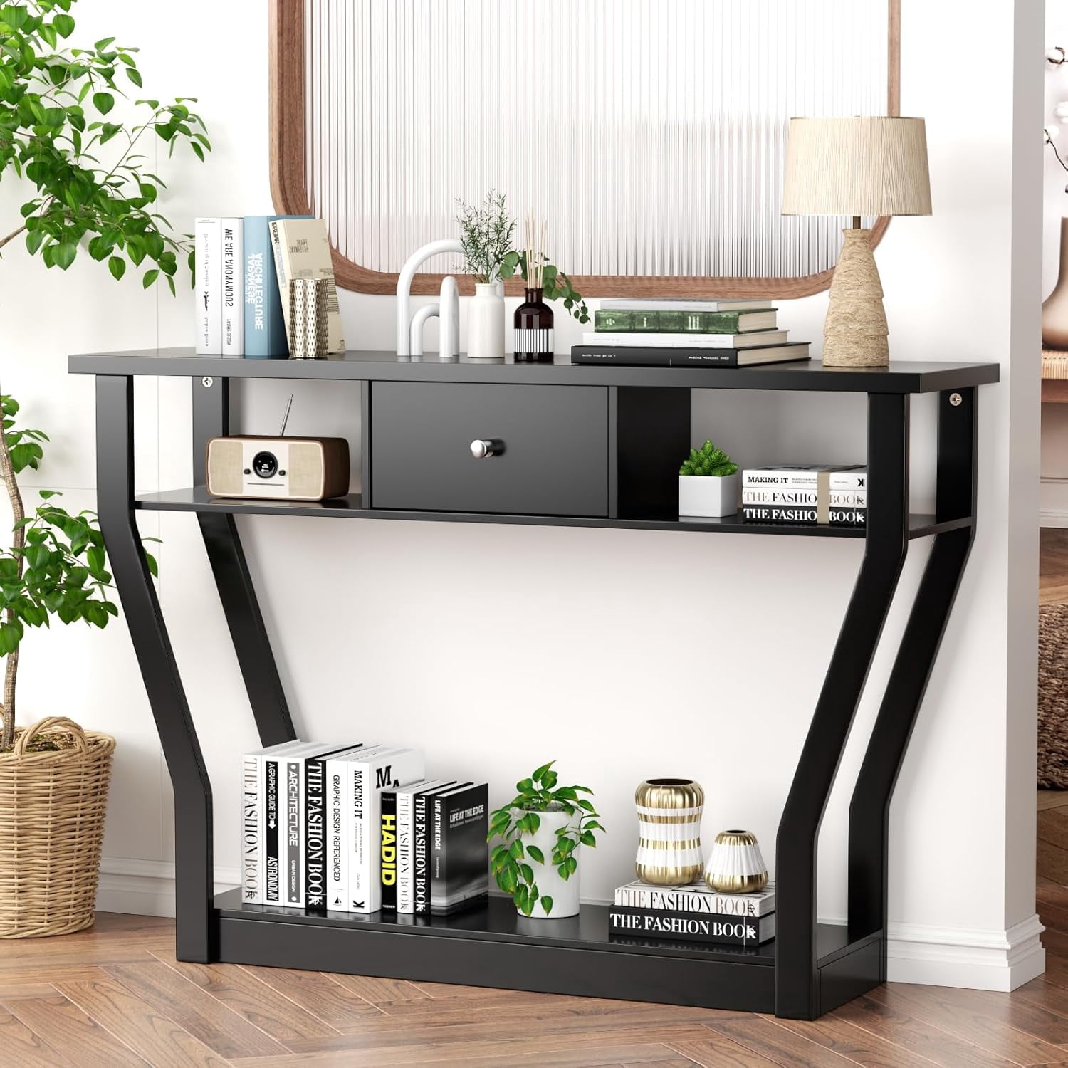 **47'' console table with storage drawer and shelves, narrow sofa table ...