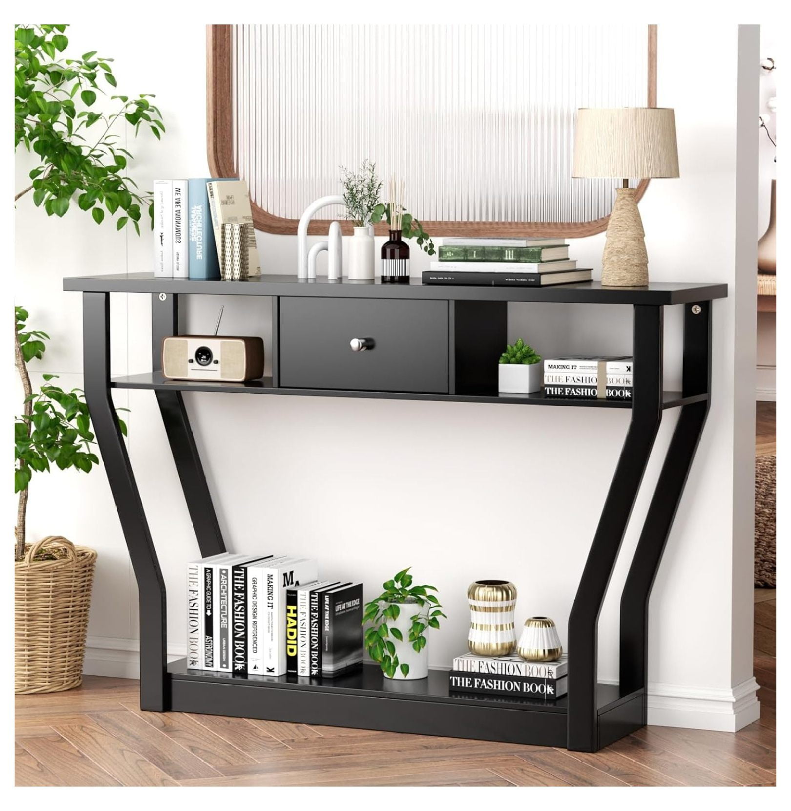 47'' Console Table with Storage Drawer and Shelves, Narrow Sofa Table, Accent Foyer Table ...