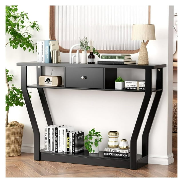 47'' Console Table with Storage Drawer and Shelves, Narrow Sofa Table ...