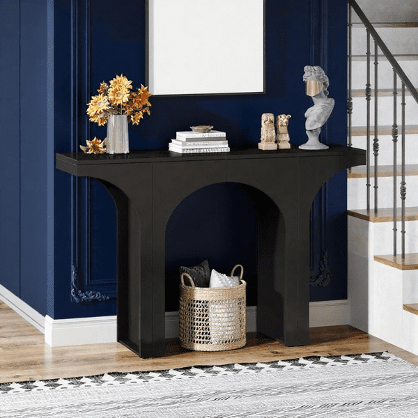 47" Contemporary Console Table - Black Behind Couch Table with Arched ...