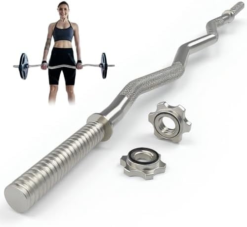 47" Curl Bar with 2 Lock Collars, Angled Weight Curling Bars, Threaded ...
