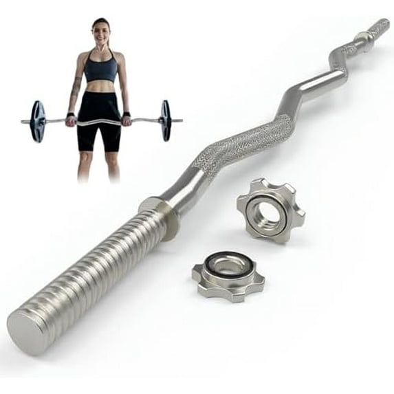 47" Curl Bar with 2 Lock Collars, Angled Weight Curling Bars, Threaded ...