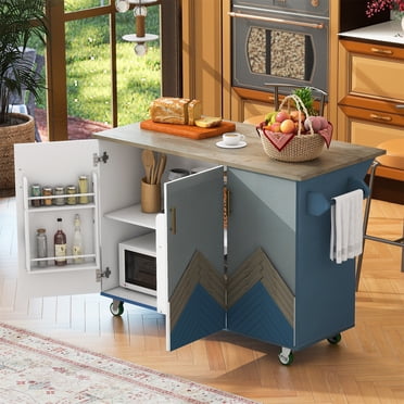 43.7" Length Portable Kitchen Island on Wheels, Kitchen Island Cart ...