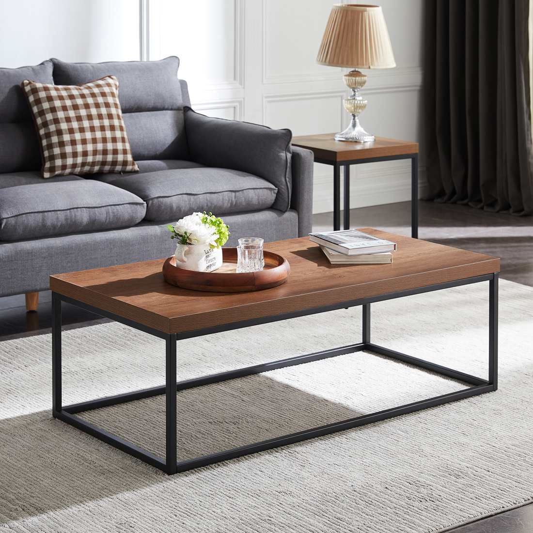 Manor Park Industrial Modern Wood Coffee Table, Dark Walnut - Walmart.com