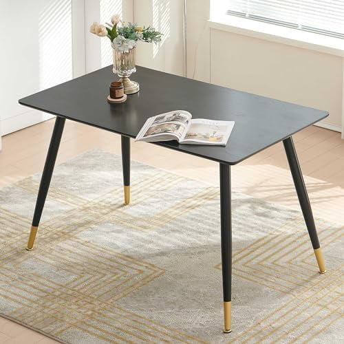 47" Dining Table for 2-4 Person, Black Wooden MDF Kitchen Dinner Table ...