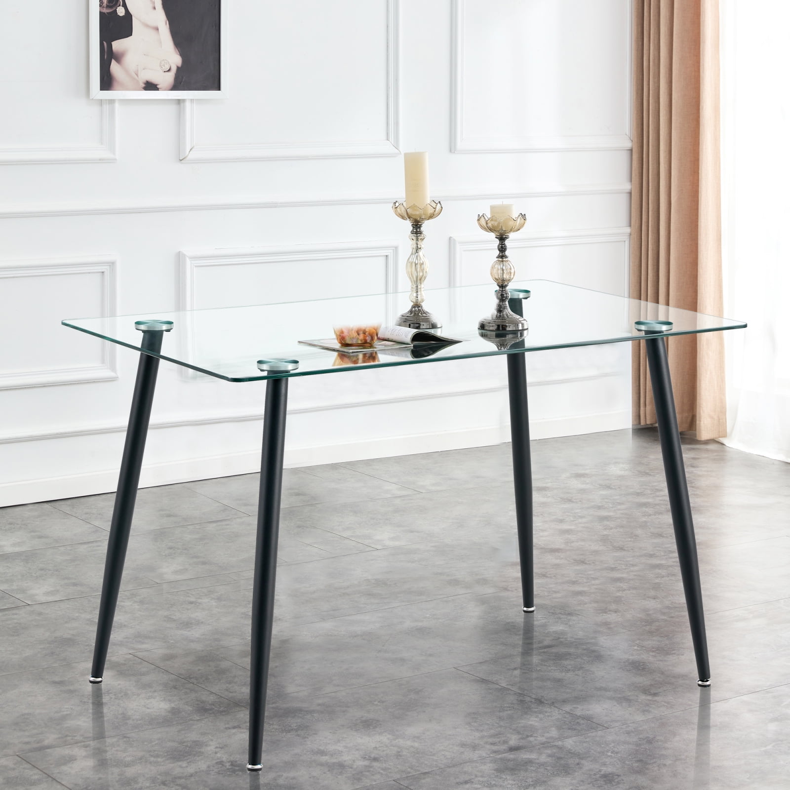 47" Dining Table for 4-6, Rectangular Glass Dining Table, Writing Table ...