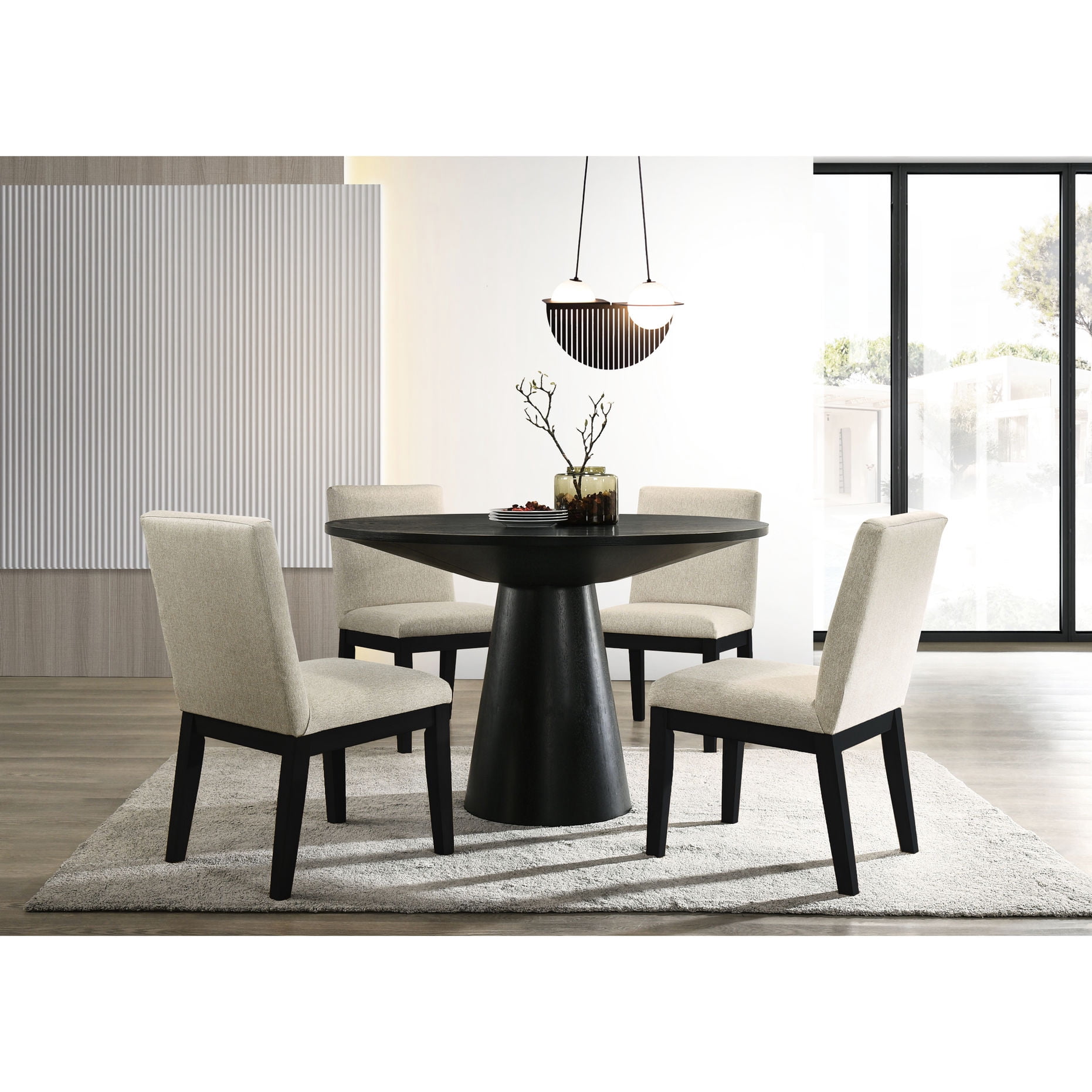 47" Dining Table Set with Chairs | Add Elegance to Dining | Black Wood ...
