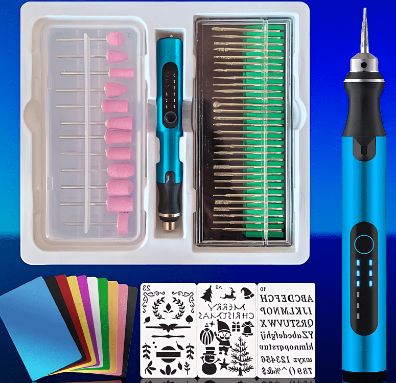 47 Engraving Bits USB Cordless Engraver Pen Kit, 10 Metal Card Blanks ...