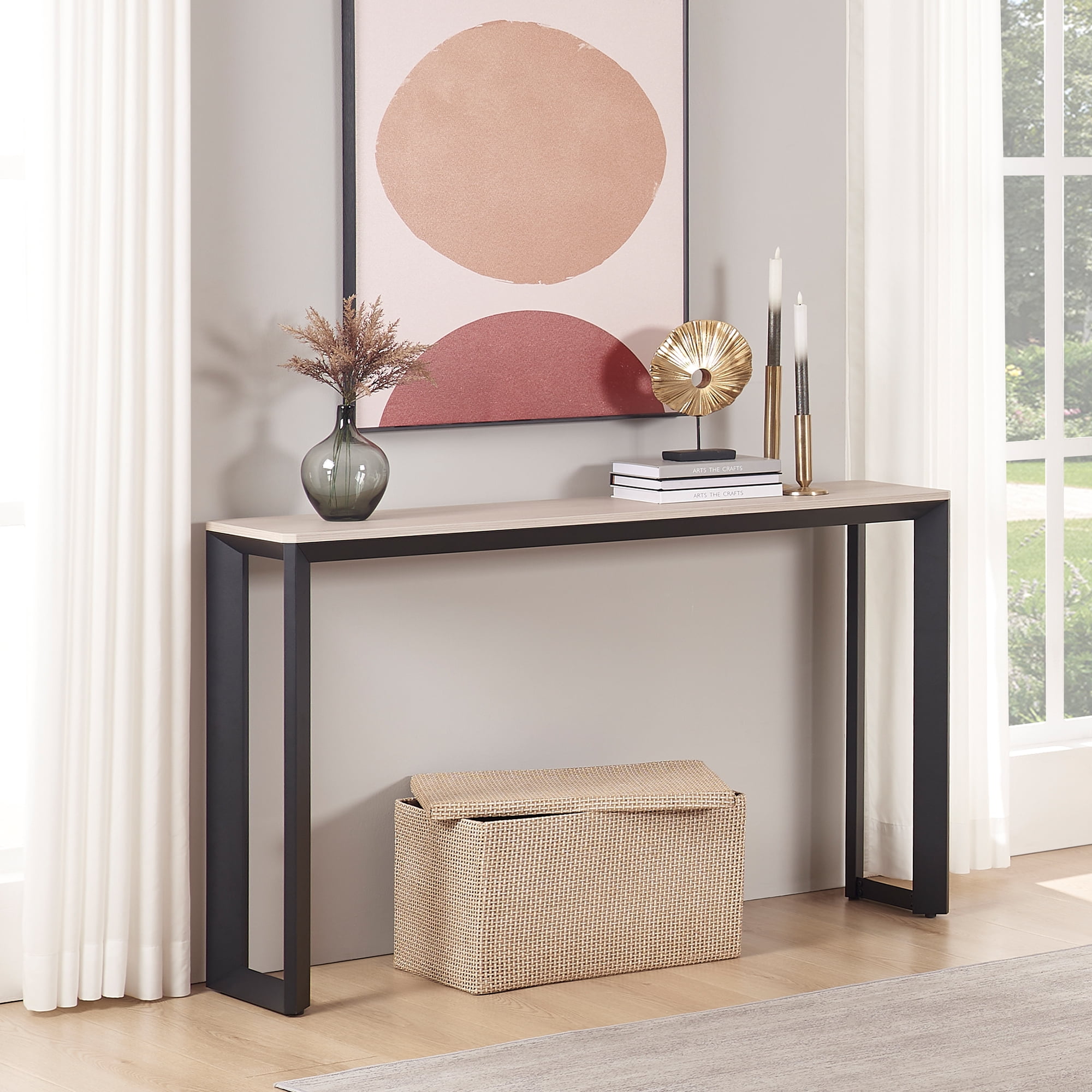 47" Entryway Console Table, Narrow Sofa Table with Triangular Pipe ...