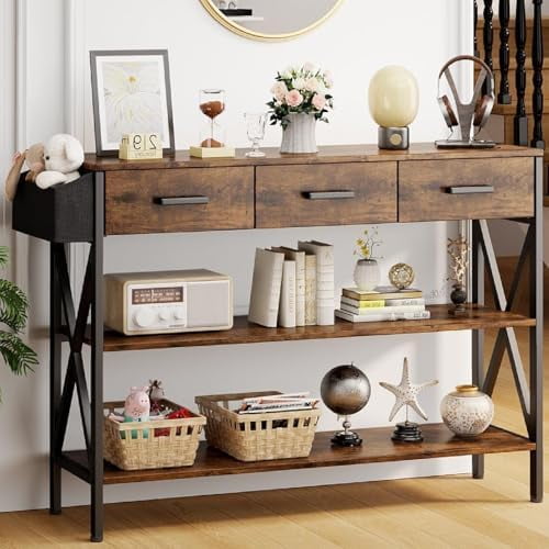 47" Entryway Table with 3 Drawers and 3 Tier Storage Shelves ...