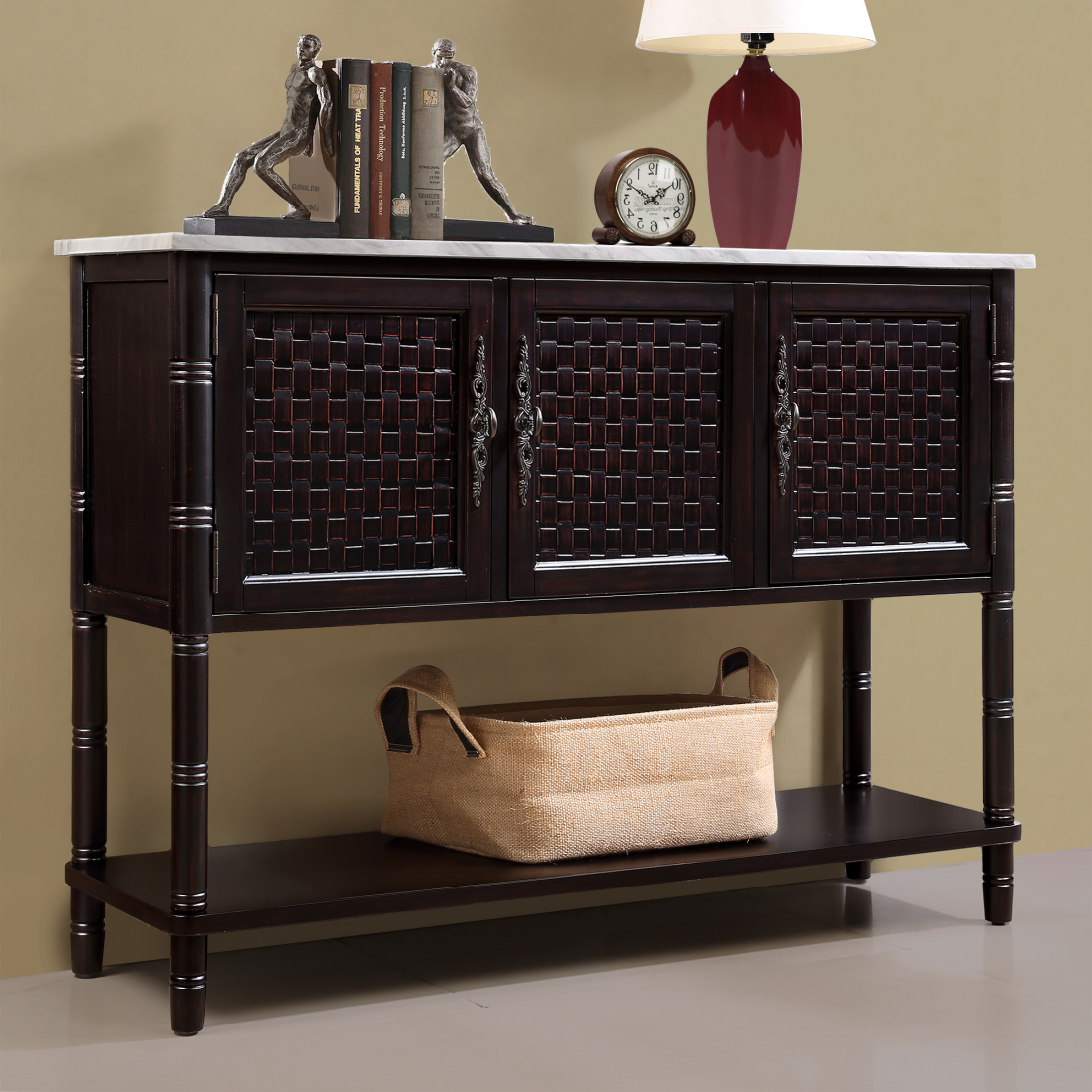 47'' Entryway Table with Artificial Stone Look Tabletop,Farmhouse ...