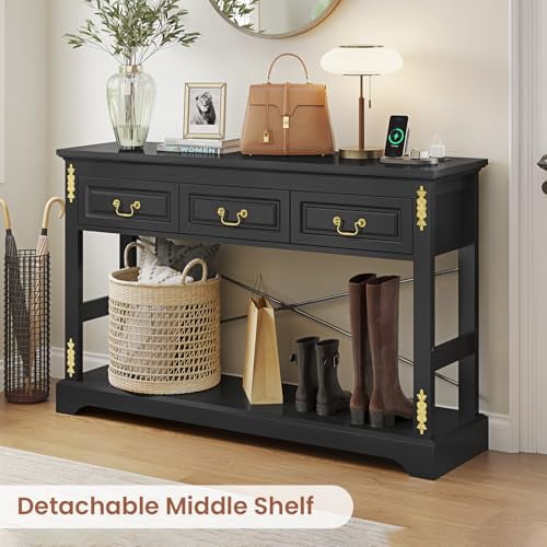 47'' Entryway Table with Outlets and USB Ports, Console Table with 3 ...