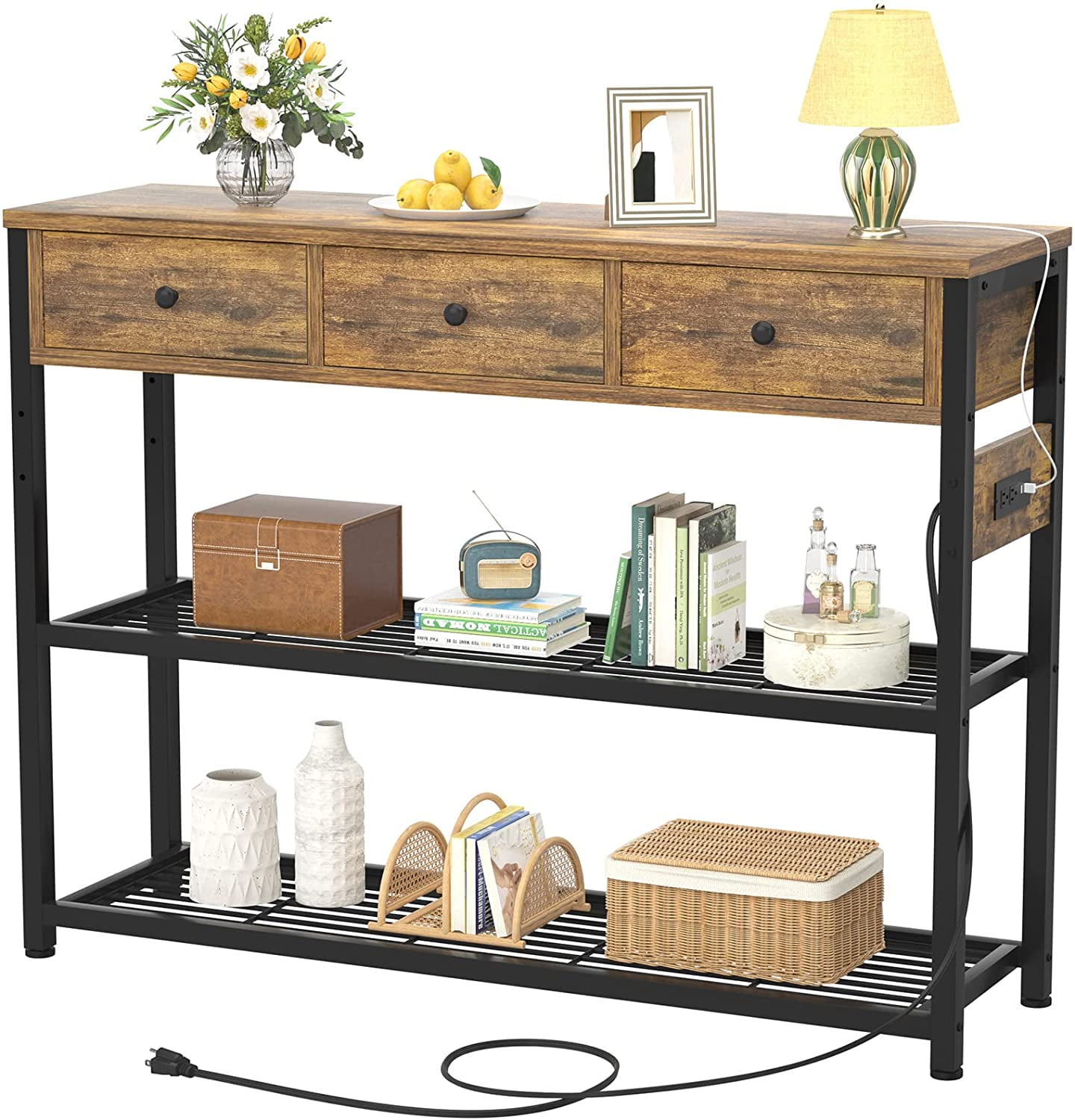47'' Entryway Table with Outlets and USB Ports, Console Table with 3 ...