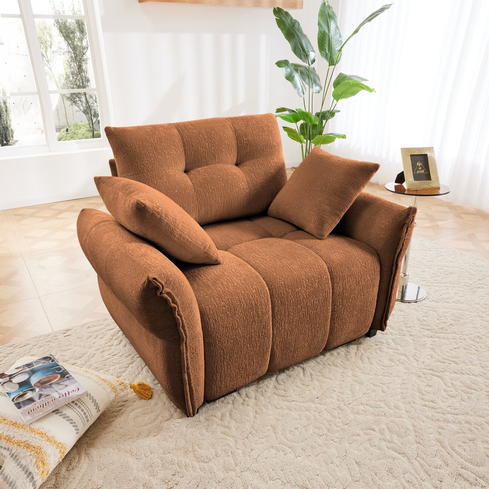 47" Ergonomic Single Seater Sofa, 1-Seater Lounge Sofa Chair with 2 ...