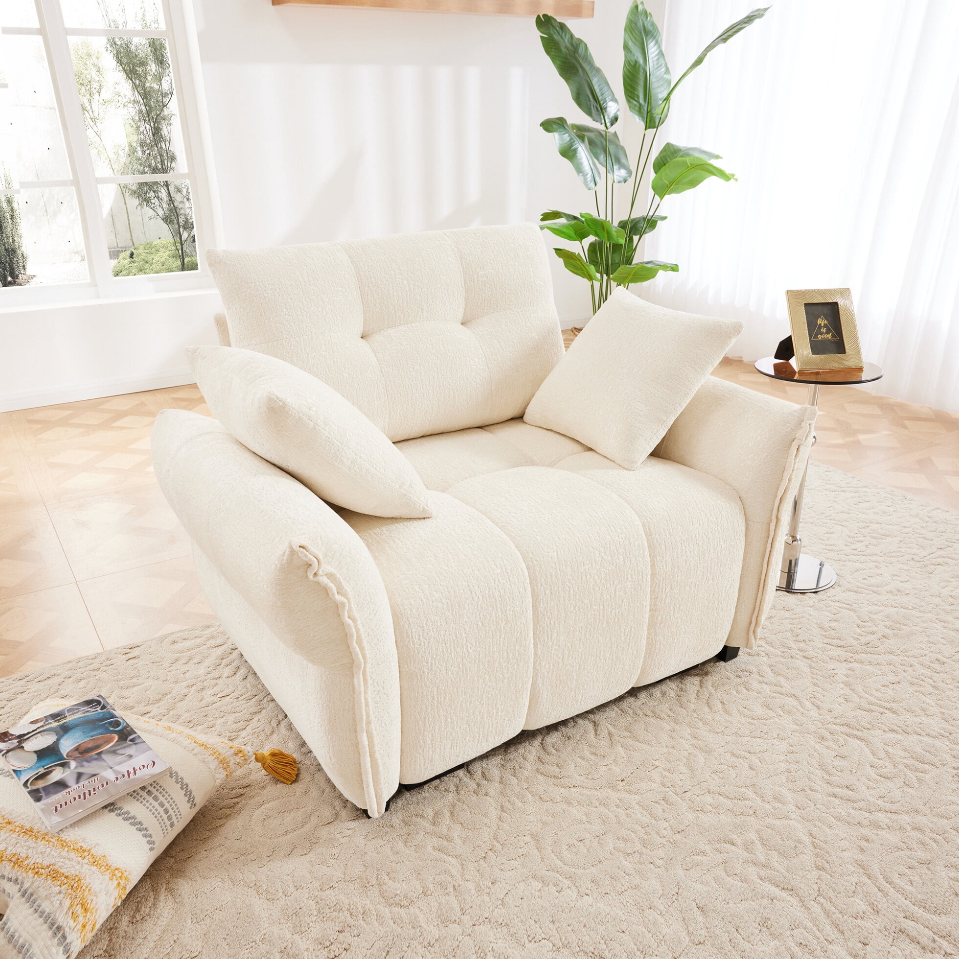 47" Ergonomic Single Seater Sofa, 1-Seater Lounge Sofa Chair with 2 ...