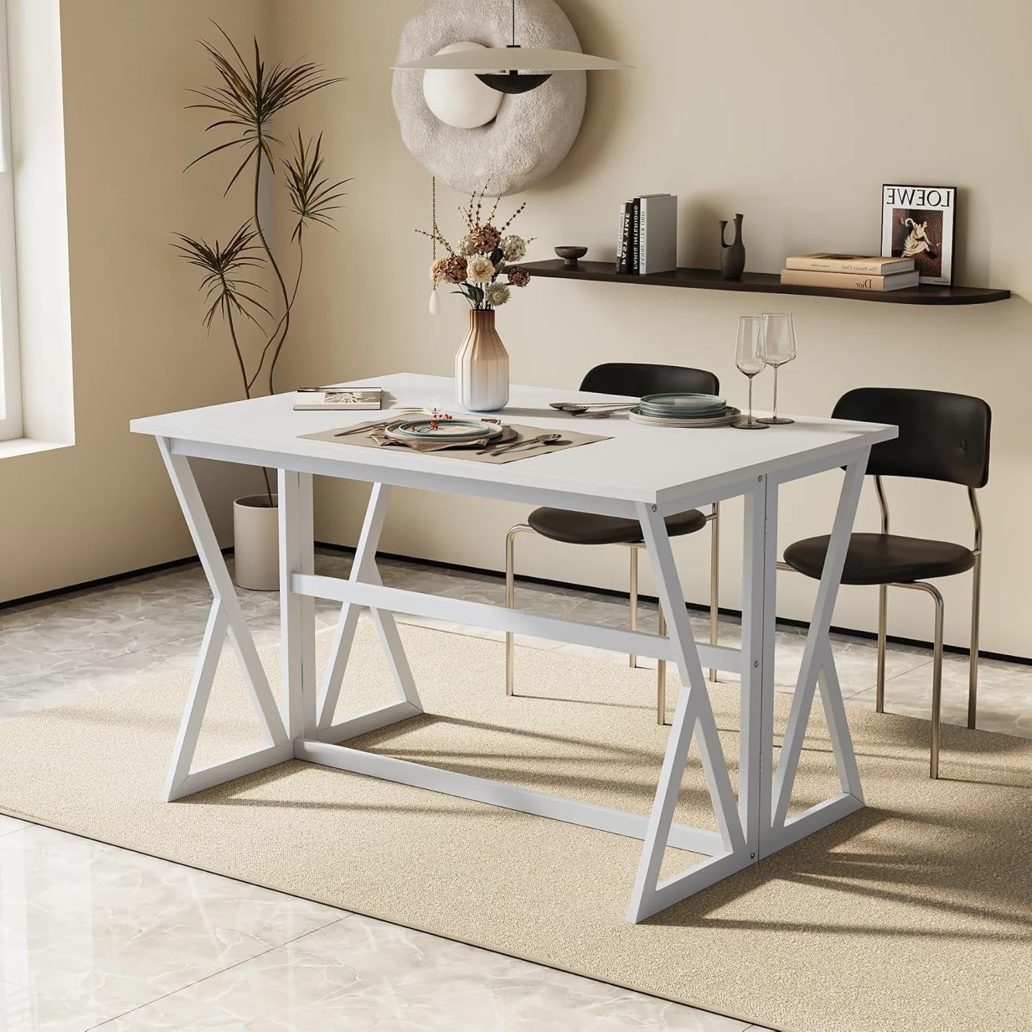 47" Extendable Dining Table, White Folding Dining Table, Space Saving ...