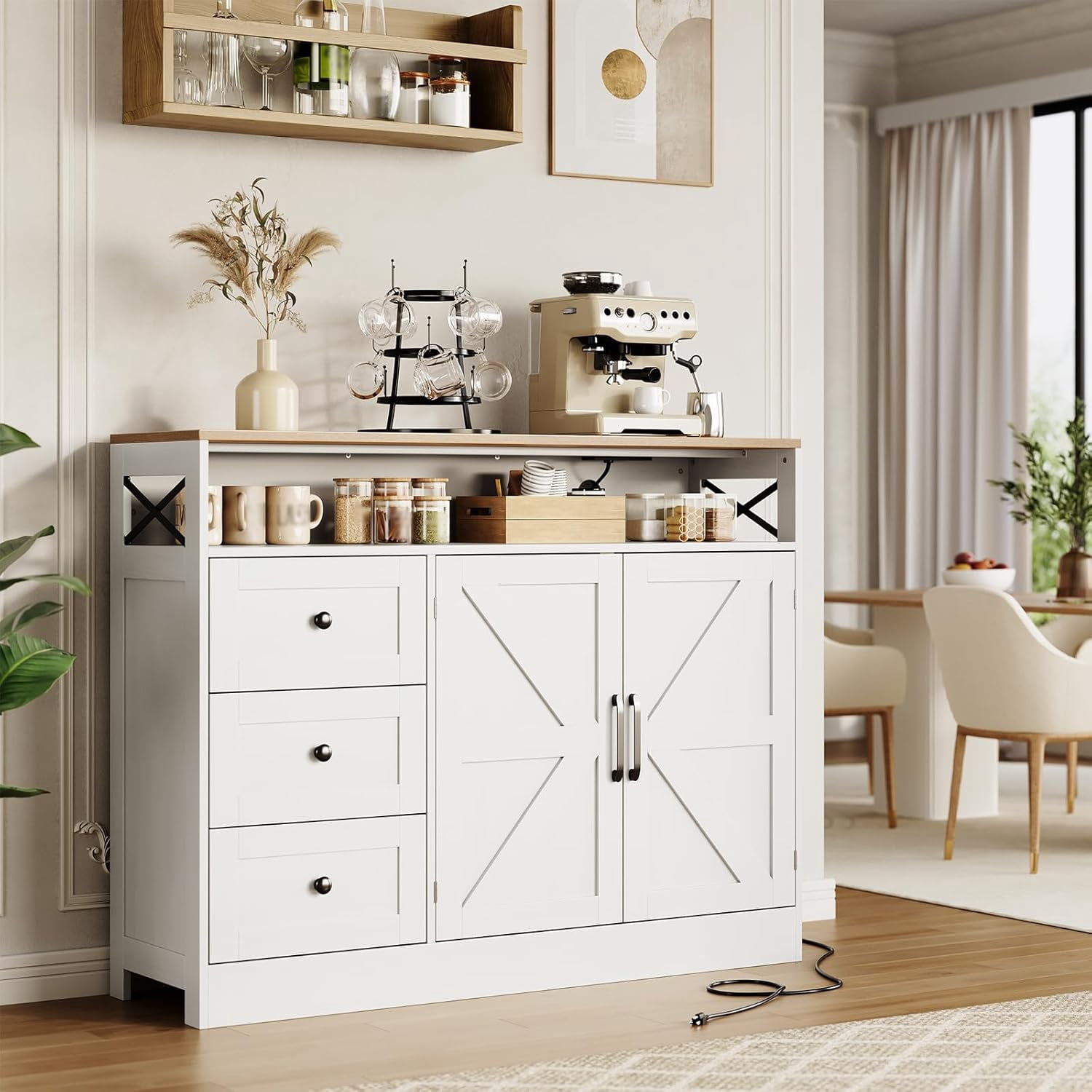 47'' Farmhouse Buffet Cabinet with Storage, Large Sideboard Cabinet ...