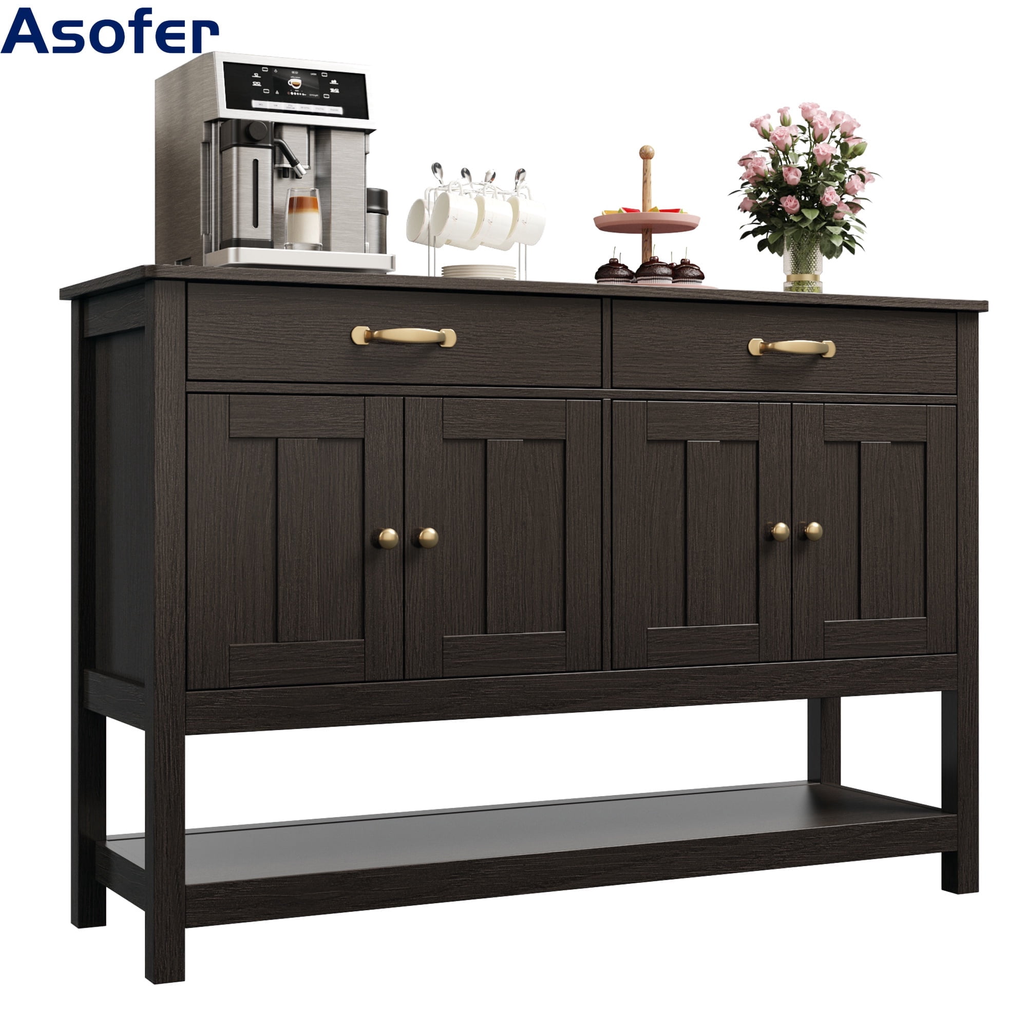 47'' Farmhouse Coffee Bar with 2 Drawers & Doors & Open Shelf, Buffet ...