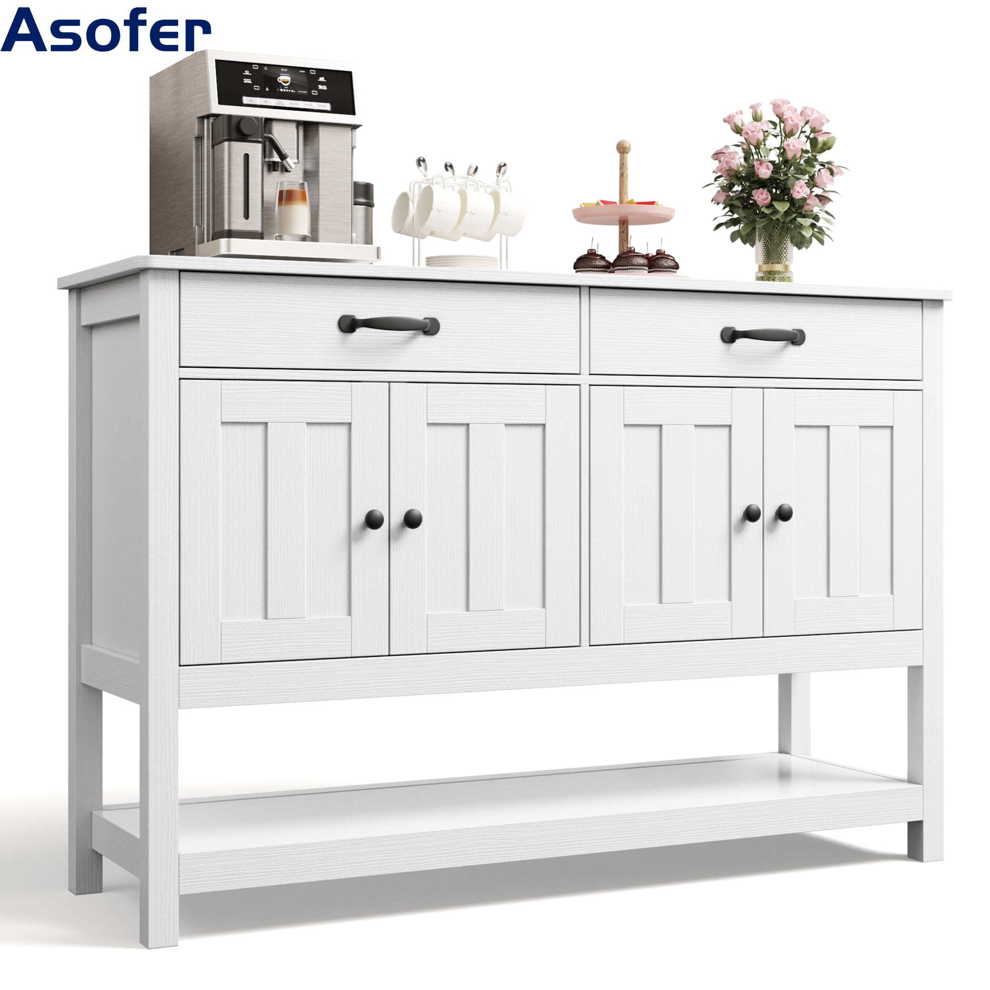 47" Farmhouse Coffee Bar with 2 Drawers & Doors & Open Shelf, Buffet ...