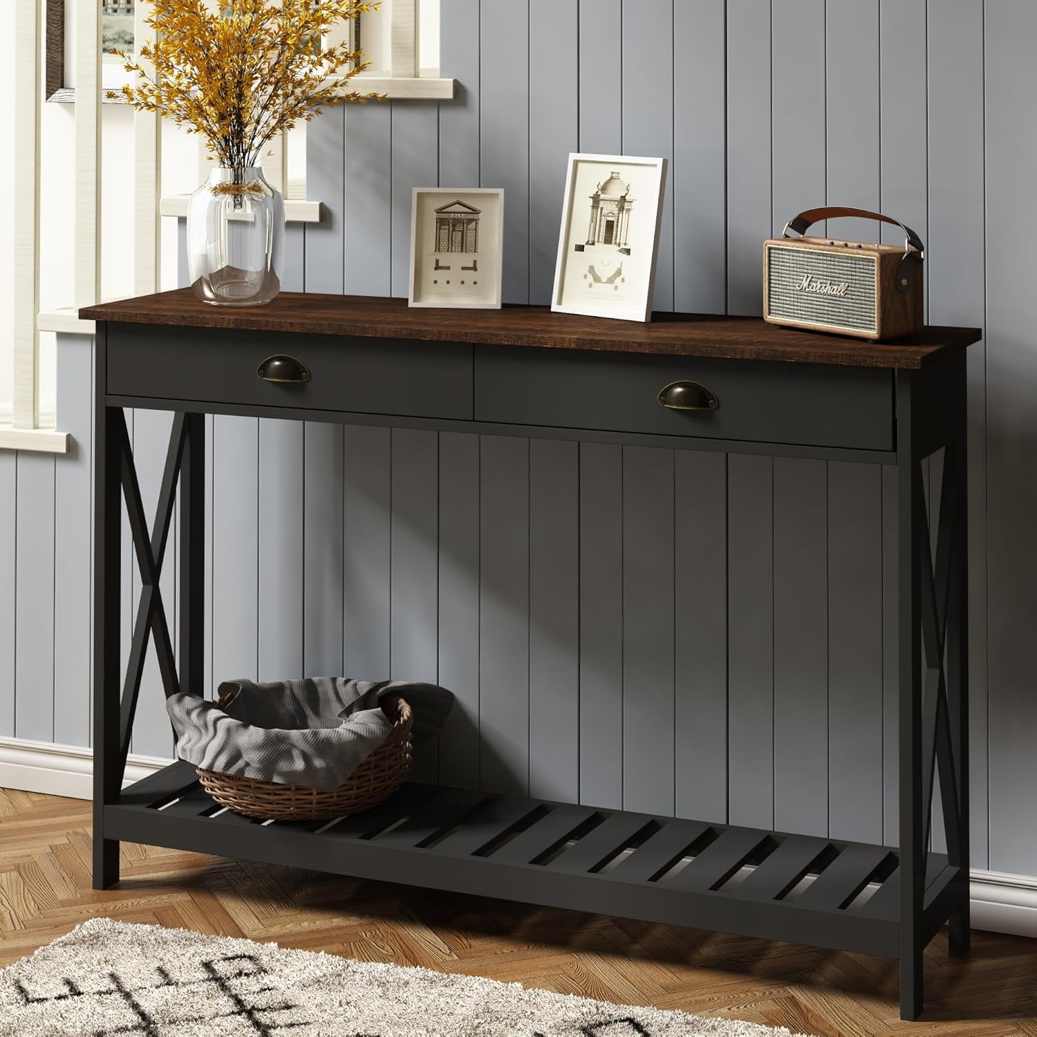 47" Farmhouse Console Table with Drawer for Entryway, Narrow Long Entry ...