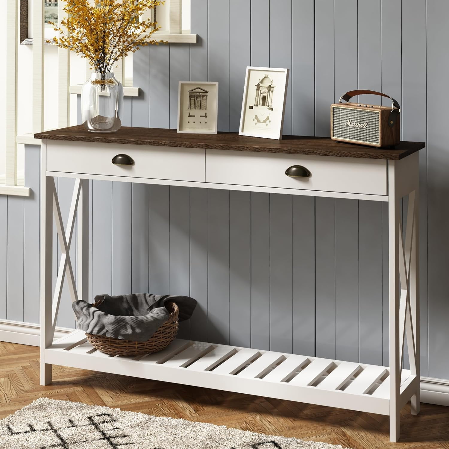 47" Farmhouse Console Table with Drawer for Entryway, Narrow Long Entry ...