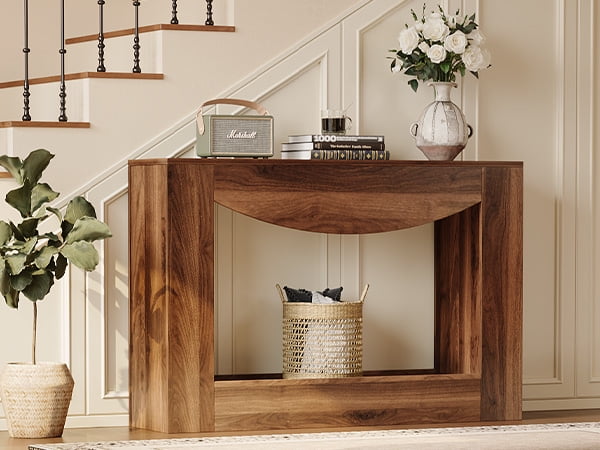 47" Farmhouse Console Table with LED Light, Wooden Accent Table for ...