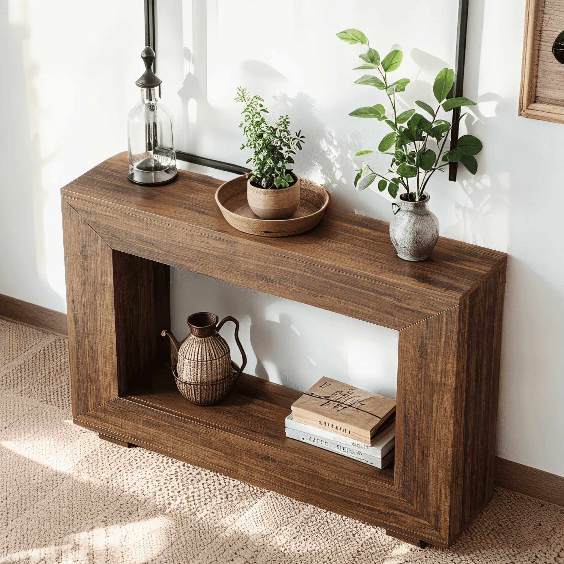 47" Farmhouse Console Table with Storage, Rustic Wood Entryway Sofa ...