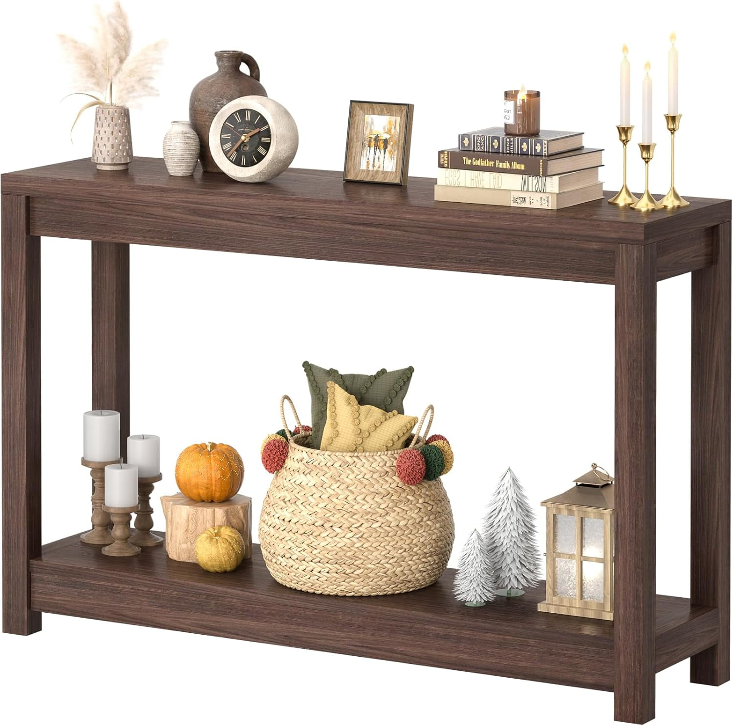 47" Farmhouse Wood Entryway Table Narrow Console Table with Storage ...