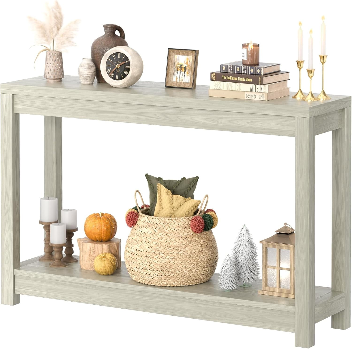 47" Farmhouse Wood Entryway Table Narrow Console Table with Storage ...