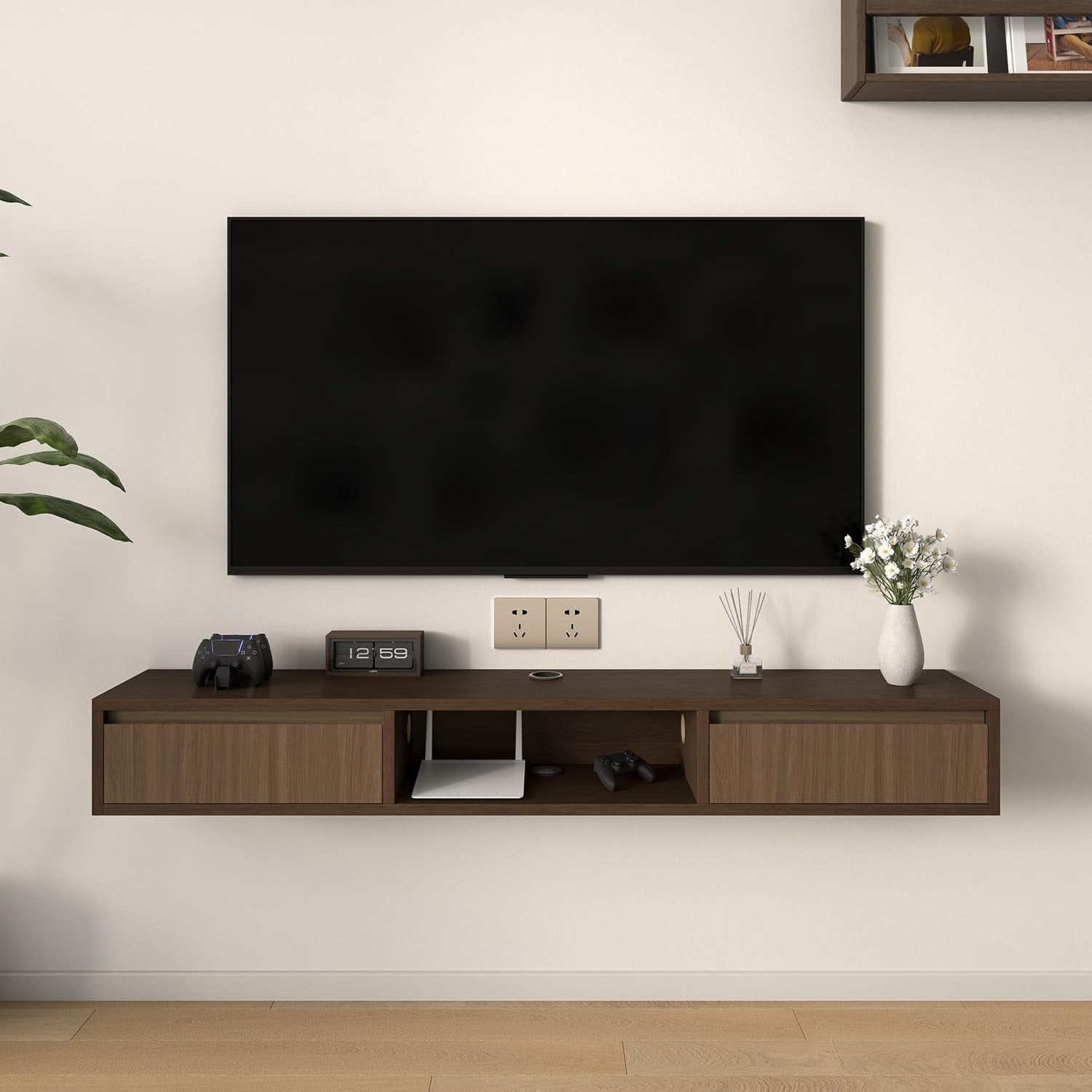 47" Floating TV Stand with 2 Flip-Down Cabinet Doors, Wall-Mounted ...