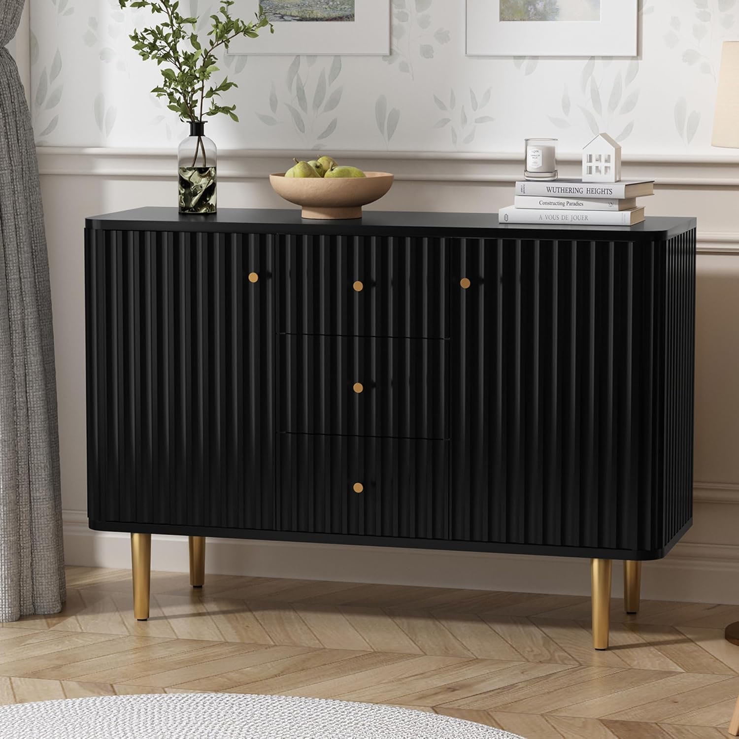 47'' Fluted Buffet Cabinet, Modern Sideboard Storage Cabinet, 48 ...