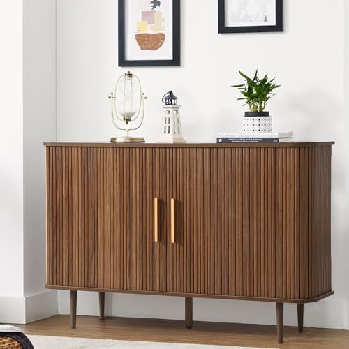 47" Fluted Buffet Cabinet with Tambour Sliding Doors, Sideboard Buffet Cabinets with Storage ...