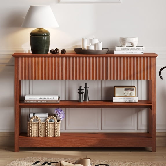 47″ Fluted MDF Console Table with Dual Drawers & Display Shelf ...