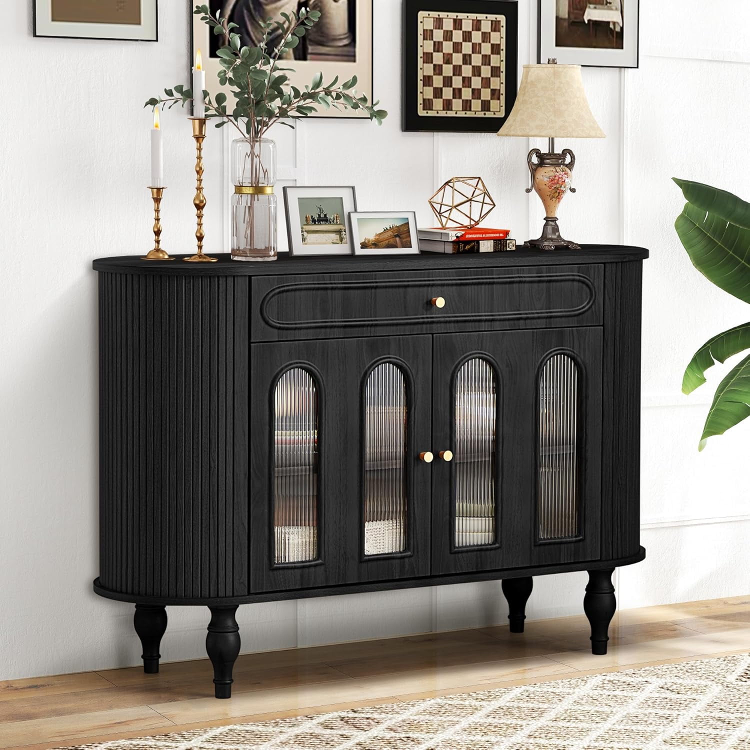 47'' Fluted Sideboard Buffer Cabinet with Drawer, Modern Credenza ...